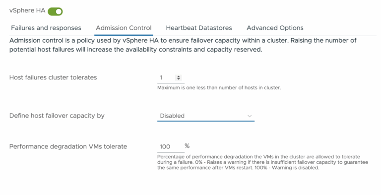 vSphere HA – Admission Control – VM Infrastructure